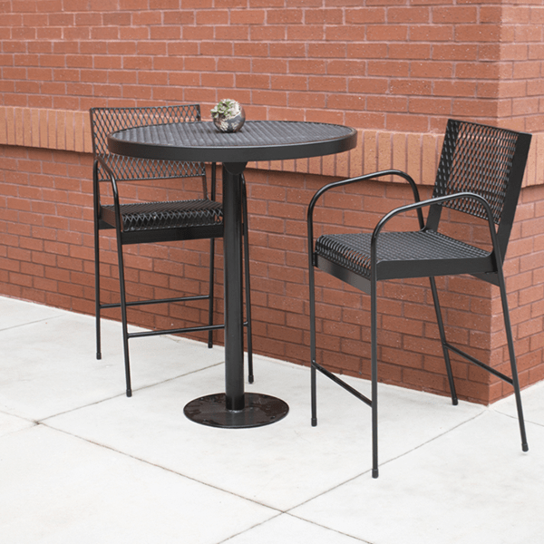 36” Bar Height Expanded Metal Style Round Thermoplastic Steel Cafe ...